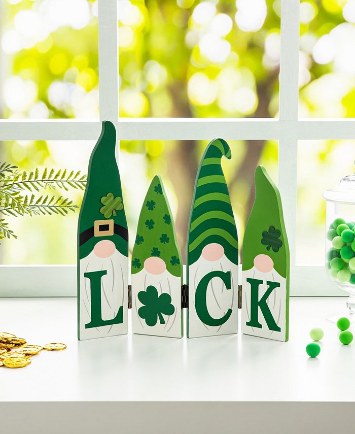 Glitzhome 12.25" L St. Patrick's Wooden Luck Shamrock Gnome Table Decor ...