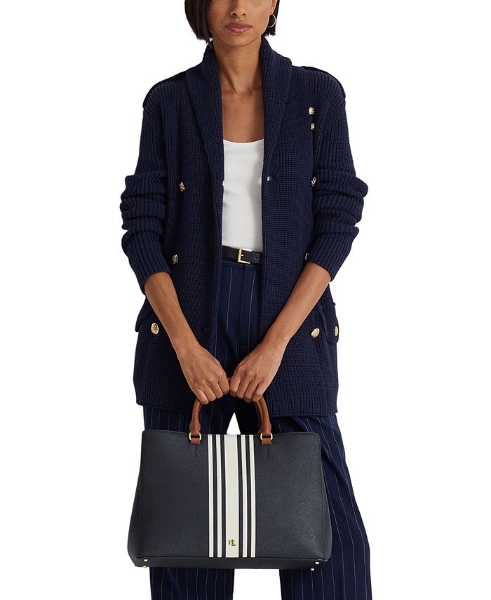 Lauren Ralph Lauren Hanna Crosshatch Leather Large Satchel - Macy's