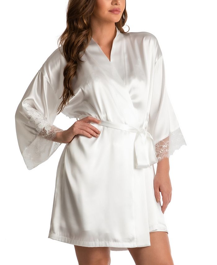 Linea Donatella Women's Satin Lace-Trim Wrap Robe - Macy's