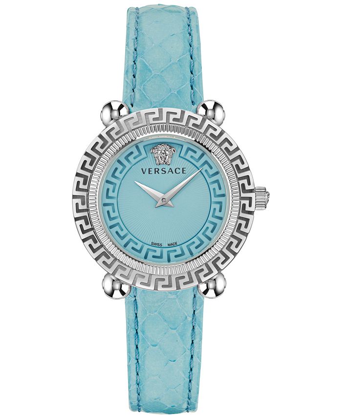Versace Women's Swiss Greca Twist Blue Leather Strap Watch 35mm - Macy's