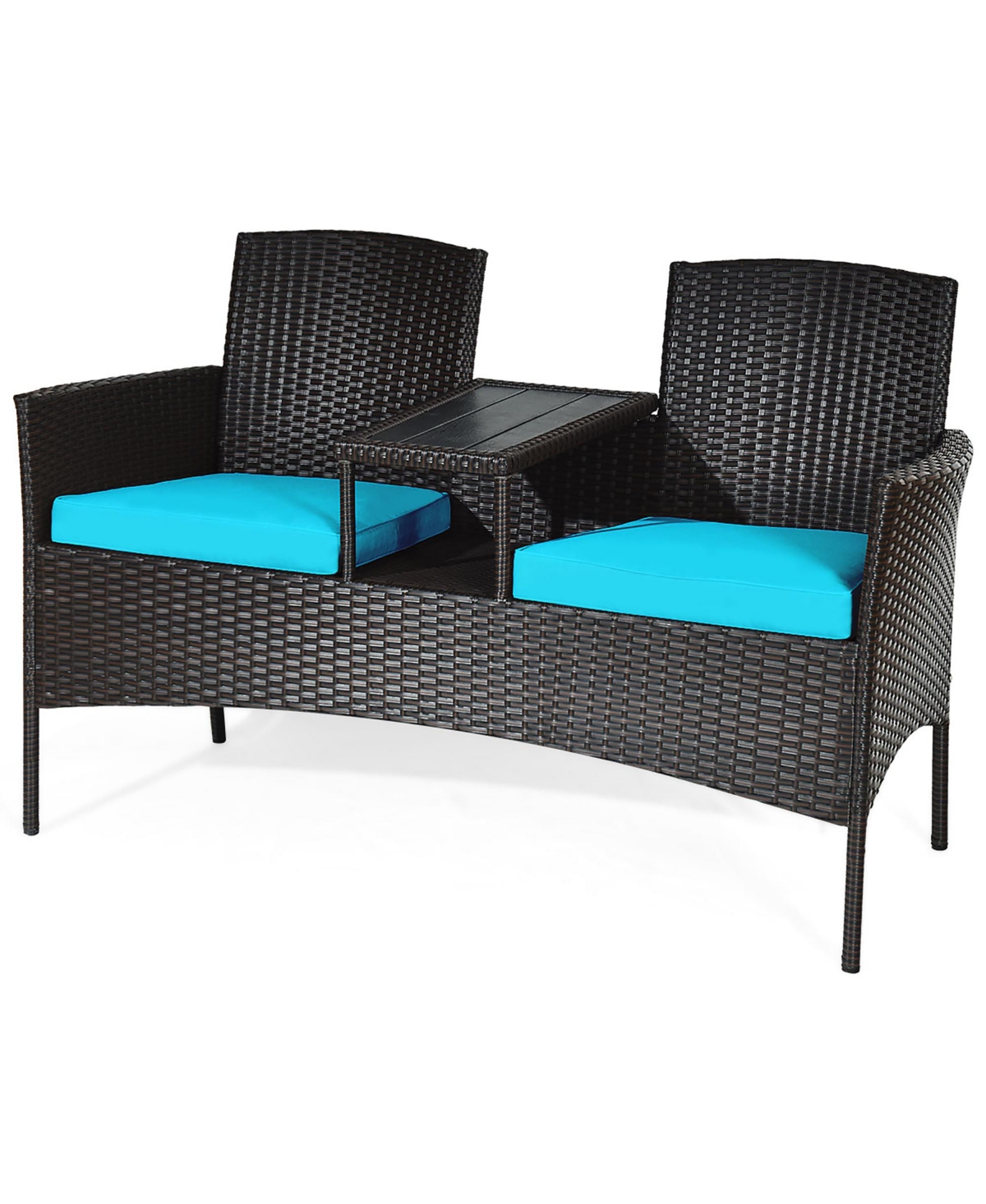 Click here for Patio Rattan Loveseat Sofa Cushioned Coffee Table... prices