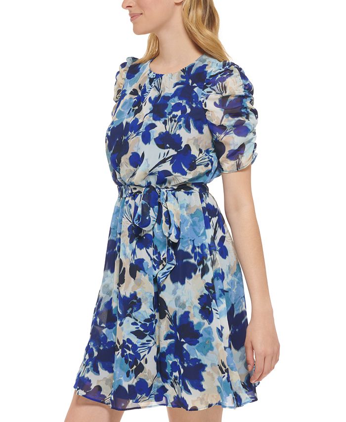 Jessica Howard Petite Floral-Print Puff-Sleeve Dress - Macy's