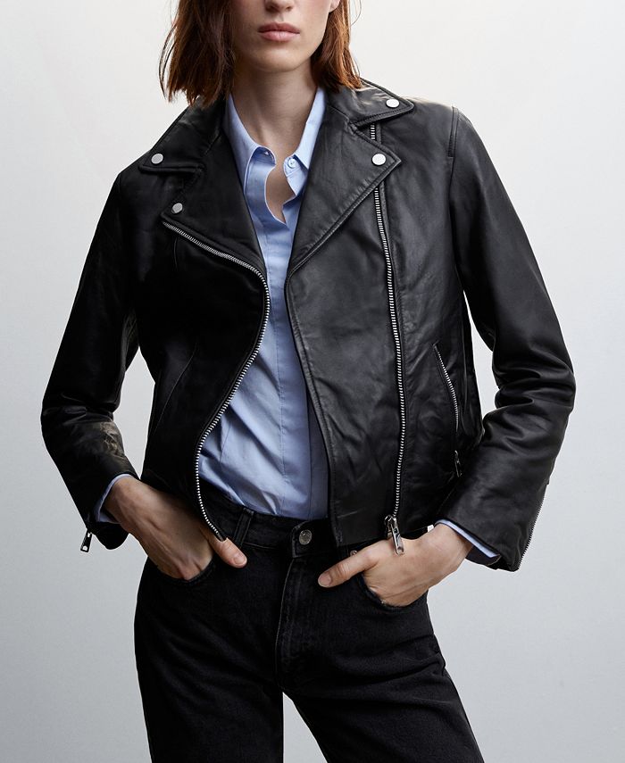 MANGO Women's Leather Biker Jacket - Macy's