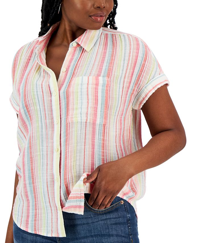 Style & Co Women's Cotton Gauze Striped Camp Shirt, Created for Macy's ...