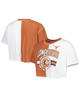ZooZatz Women's Texas Orange, White Texas Longhorns Colorblock Cropped ...