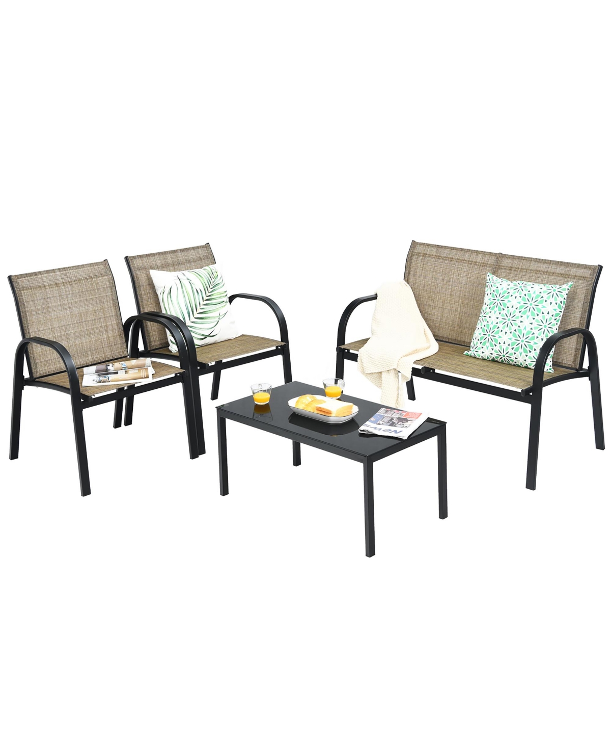 Click here for 4 Pcs Patio Furniture Set Sofa Coffee Table Steel... prices
