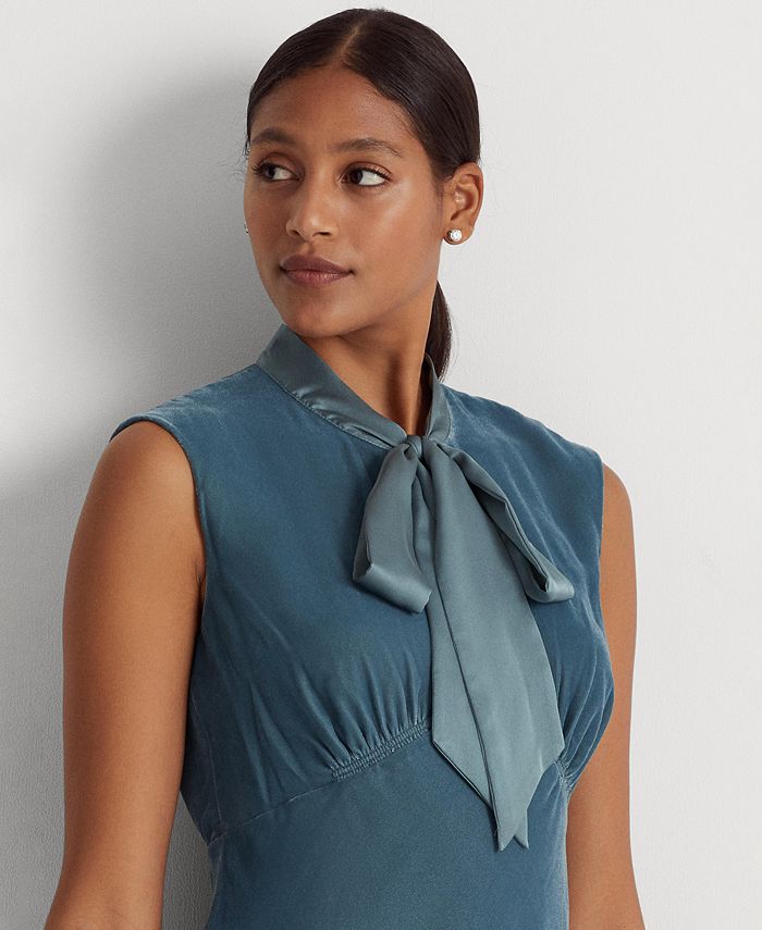 Lauren Ralph Lauren Tie-Neck Velvet Dress - Macy's