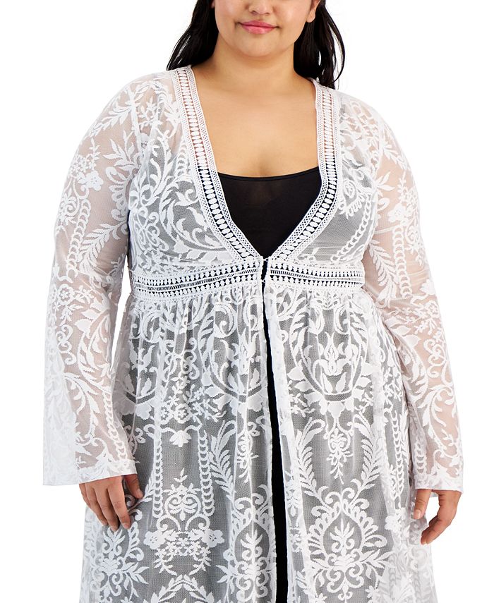 FULL CIRCLE TRENDS Trendy Plus Size Lace Longline Duster - Macy's