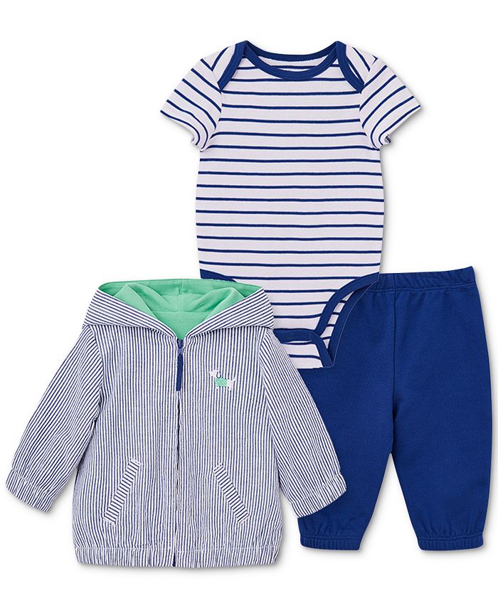 Little Me Baby Boys Puppy Hoodie, Bodysuit, and Pants, 3 Piece Set - Macy's