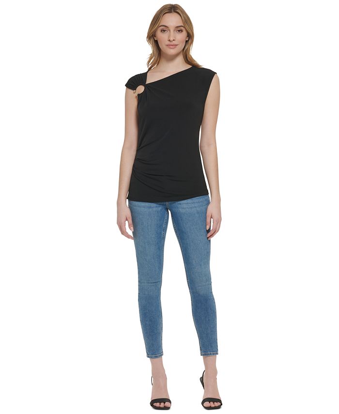 Calvin Klein Sleeveless Asymmetrical Neck Ring Hardware Top - Macy's