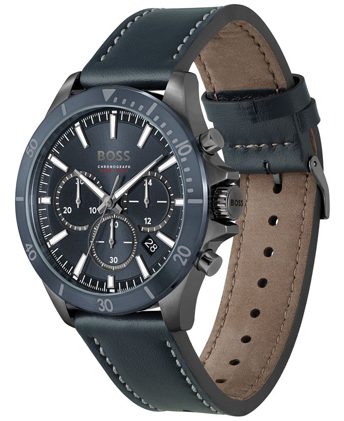 Hugo Boss Men's Troper Quartz Fashion Chronograph Blue Leather Strap ...