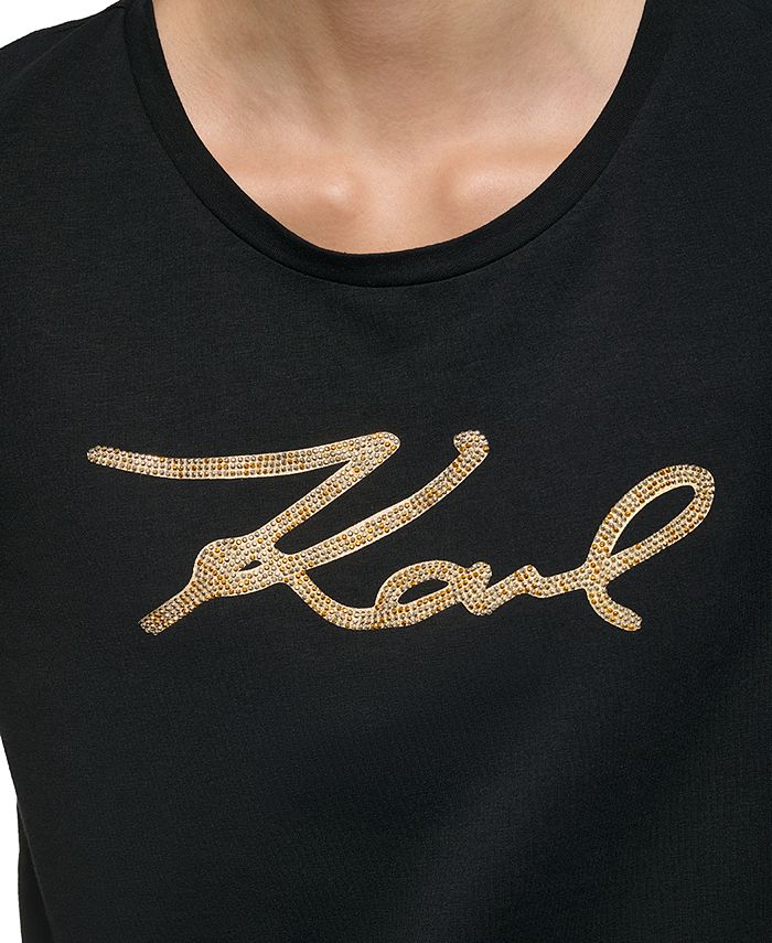 Karl Lagerfeld Paris Women's Embellished Script-Logo T-Shirt & Reviews ...