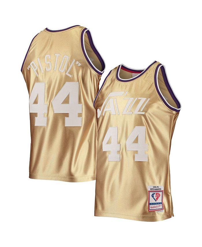 Mitchell & Ness Men's Pete Maravich Gold New Orleans Jazz 75th Anniversary 1974-75 Hardwood ...