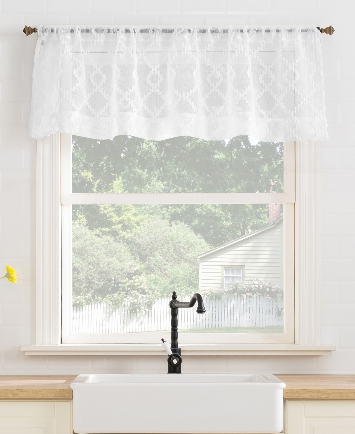 Click here for Tina Geometric Clipped Semi-Sheer Rod Pocket Kitch... prices
