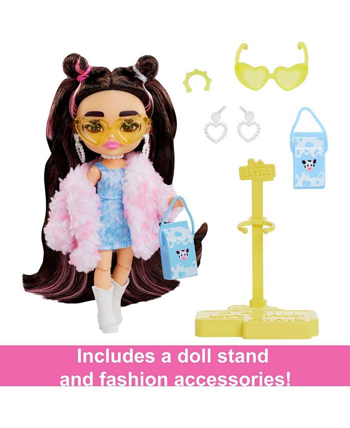 Barbie Extra Minis Doll with Cow Print Furry Jacket - Macy's