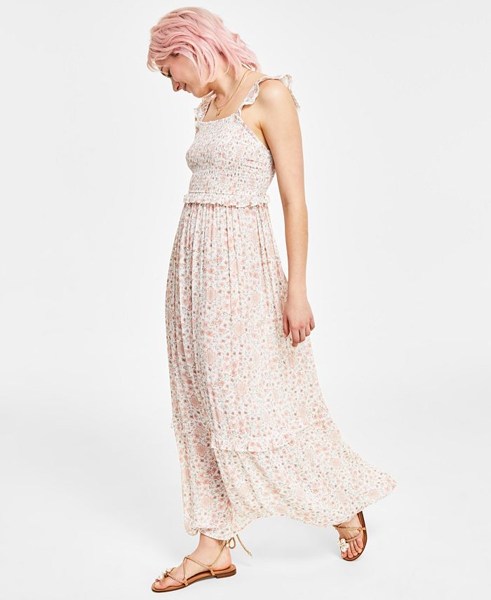 Hippie Rose Juniors' Smocked Ruffle-Trim Sleeveless Maxi Dress - Macy's