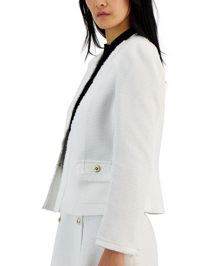 Tahari ASL Women's Textured Frayed-Edge Open-Front Jacket - Macy's