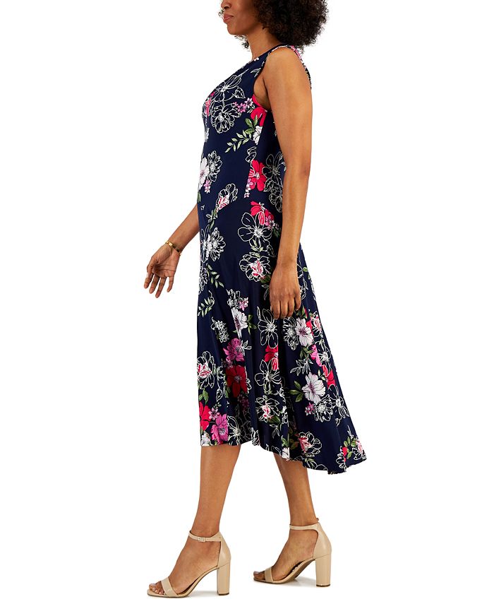 Robbie Bee Petite Floral-Print A-Line Midi Dress - Macy's