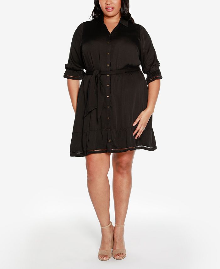Belldini Black Label Plus Size Collared Button Front Dress - Macy's