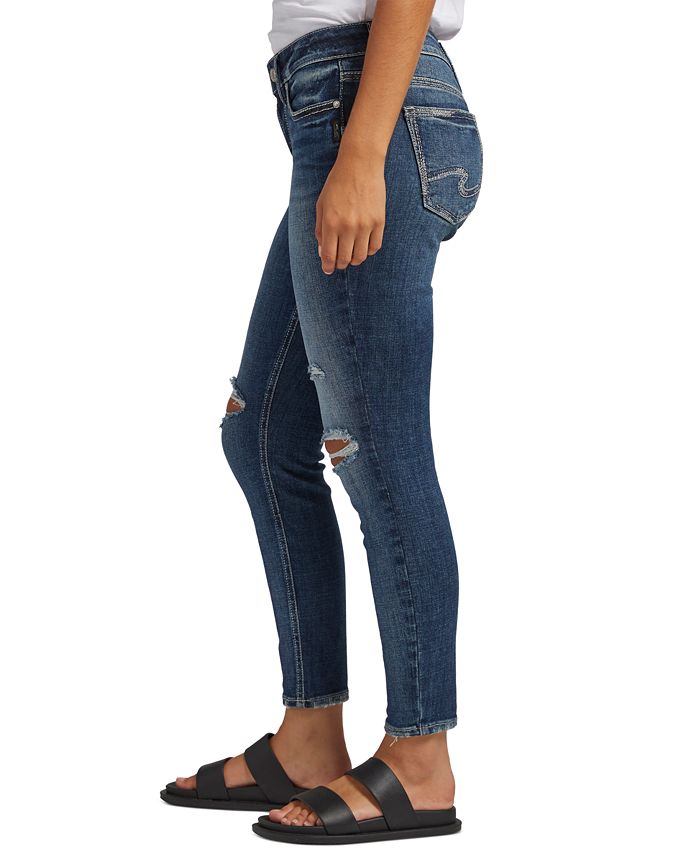Silver Jeans Co. Women's Suki Mid-Rise Ripped Cropped Skinny Jeans - Macy's