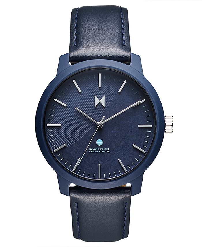 MVMT Men's Legacy Solar Quartz Blue Leather Strap Watch 42mm - Macy's