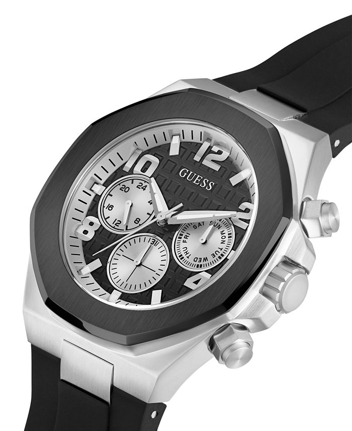 GUESS Men's Multifunction Black Silicone Watch 46mm - Macy's