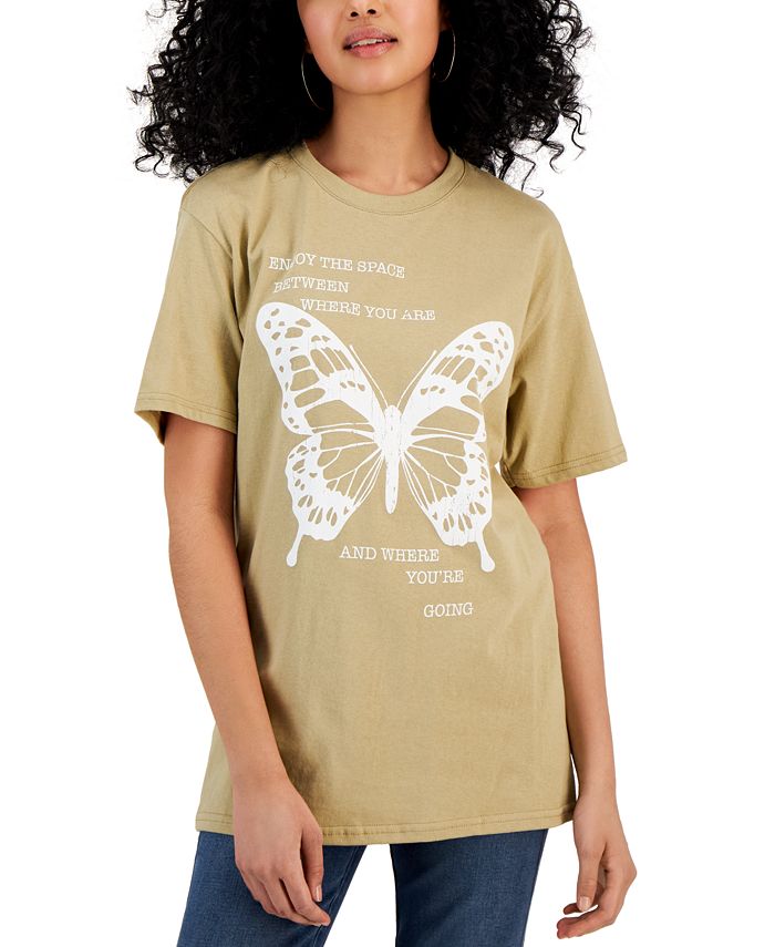 Rebellious One Juniors' Butterfly-Graphic-Print Cotton Boyfriend T ...