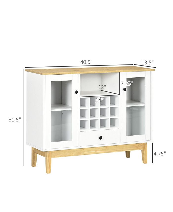 HOMCOM Wine Cabinet with 12-Bottle Wine Rack, Glass Door Bar Cabinet ...