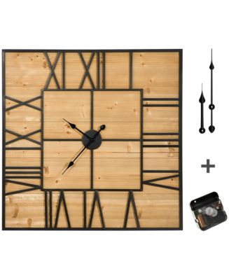 HOMCOM 36 Inch Large Wall Clock, Square Silent Non Ticking Metal Wood ...