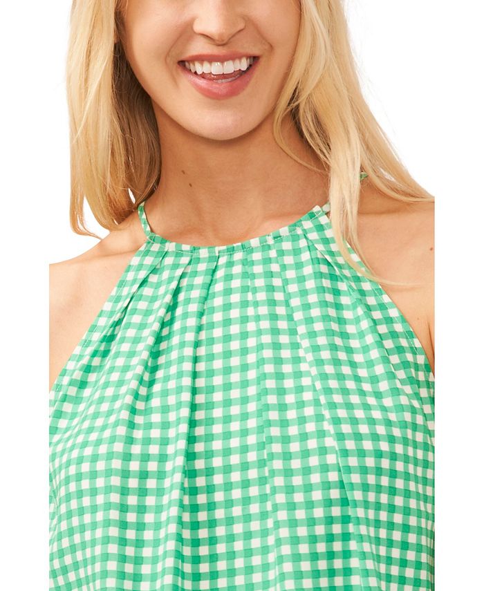 CeCe Women's Sleeveless Pleated Gingham Halter Top - Macy's