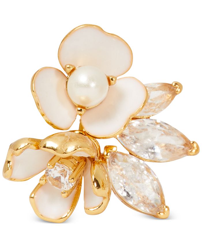 kate spade new york Gold-Tone Crystal & Imitation Pearl Flower Cluster ...