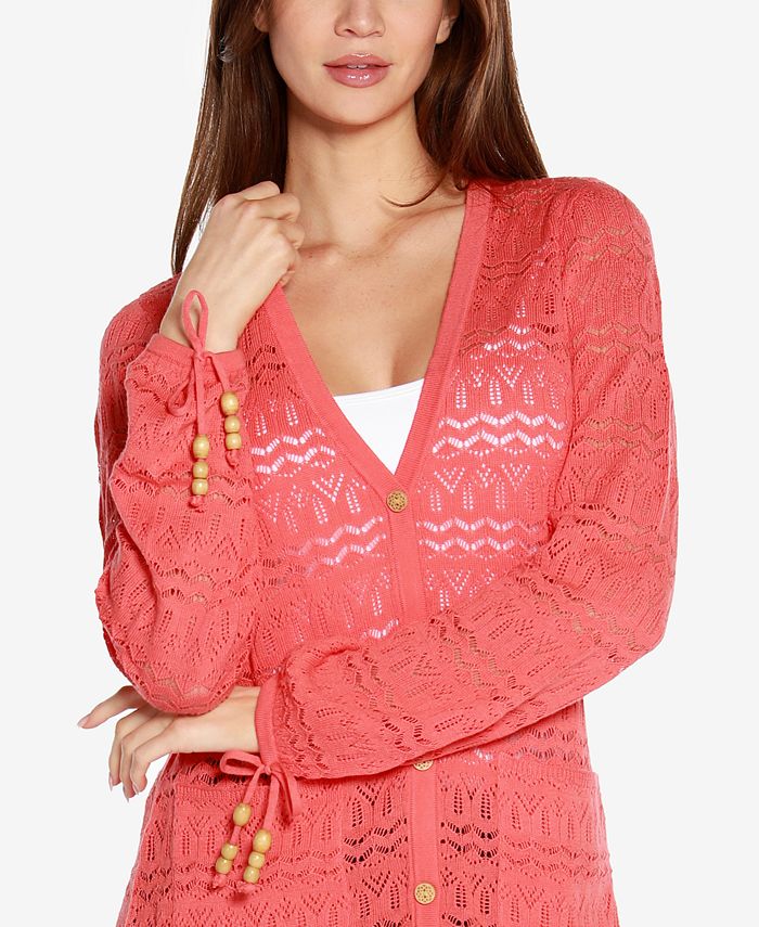 Belldini Black Label Petite Pointelle Long Sleeve Button Cardigan - Macy's