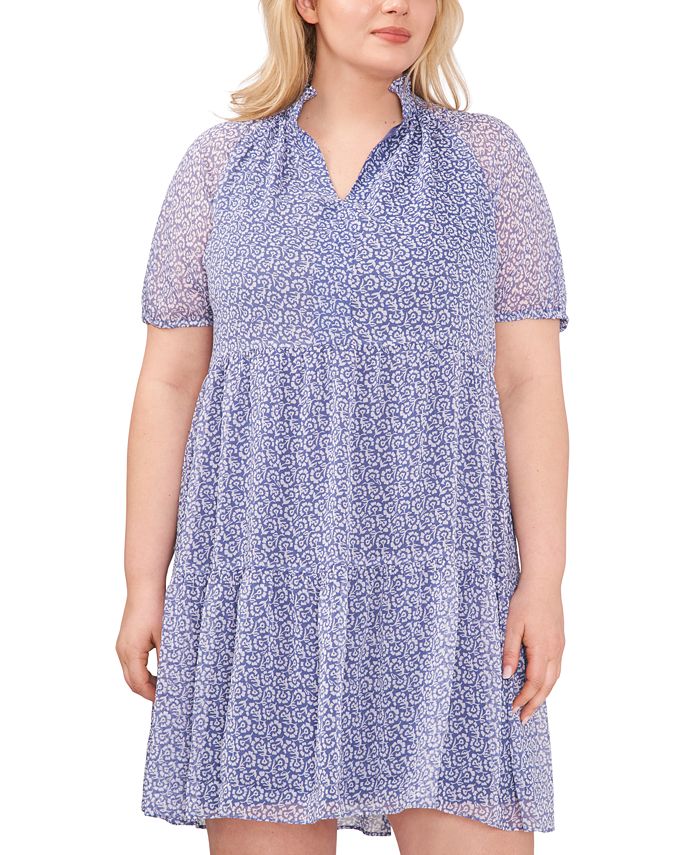 MSK Plus Size Split-Neck Tiered Babydoll Dress - Macy's
