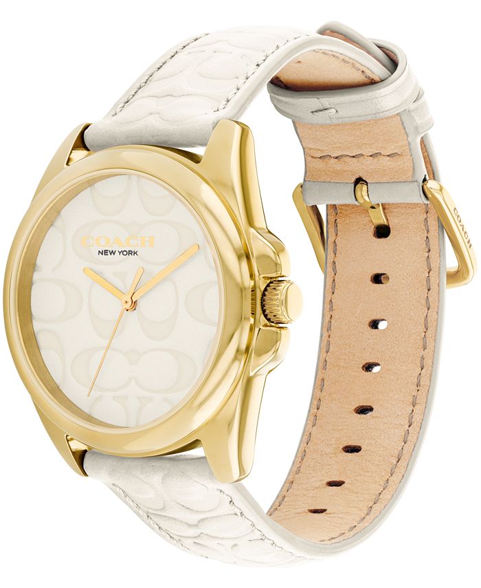 COACH Women's Greyson Signature Embossed Chalk Leather Watch 36mm - Macy's