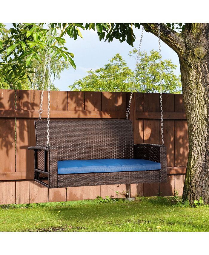 Outsunny 2 Person Wicker Hanging Swing Bench, Front Porch Swing Outdoor Chair with Cushions 550 ...