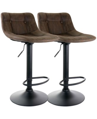 Elama 2 Piece Vintage Faux Leather Adjustable Bar Stool in Brown with Matte Black Base - Macy's