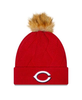 Women's New Era Red Cincinnati Reds Snowy Cuffed Knit Hat with Pom - Macy's