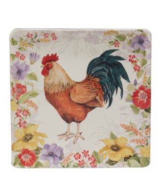 Certified International Floral Rooster Square Platter 12.5" - Macy's