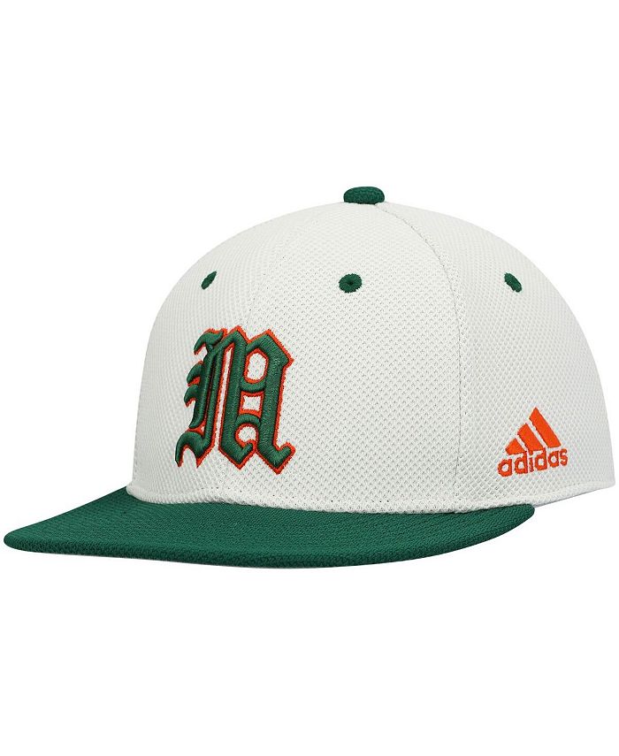 adidas Men's Cream, Green Miami Hurricanes On-Field Baseball Fitted Hat ...