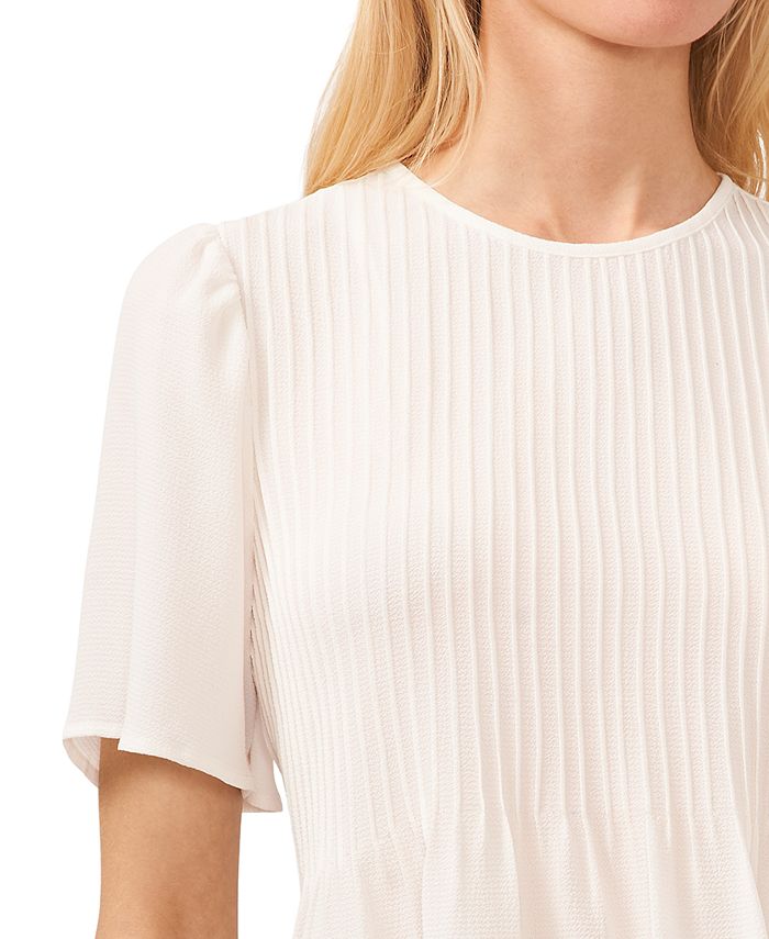 CeCe Women's Crew Neck Short Sleeve Pin-Tuck Blouse - Macy's