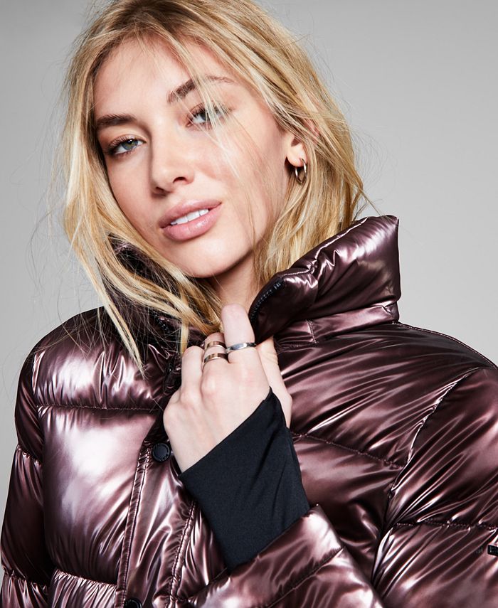 BCBGeneration Women's Hooded Thumbhole-Cuff Puffer Coat - Macy's