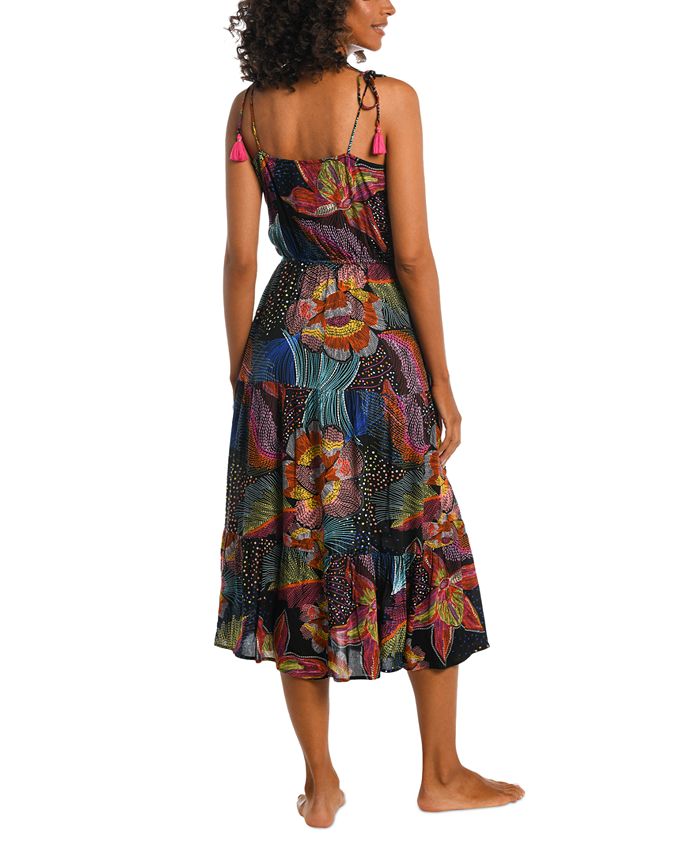 La Blanca Womens Sunlit Soirée Tiered Midi Dress Cover Up Macys