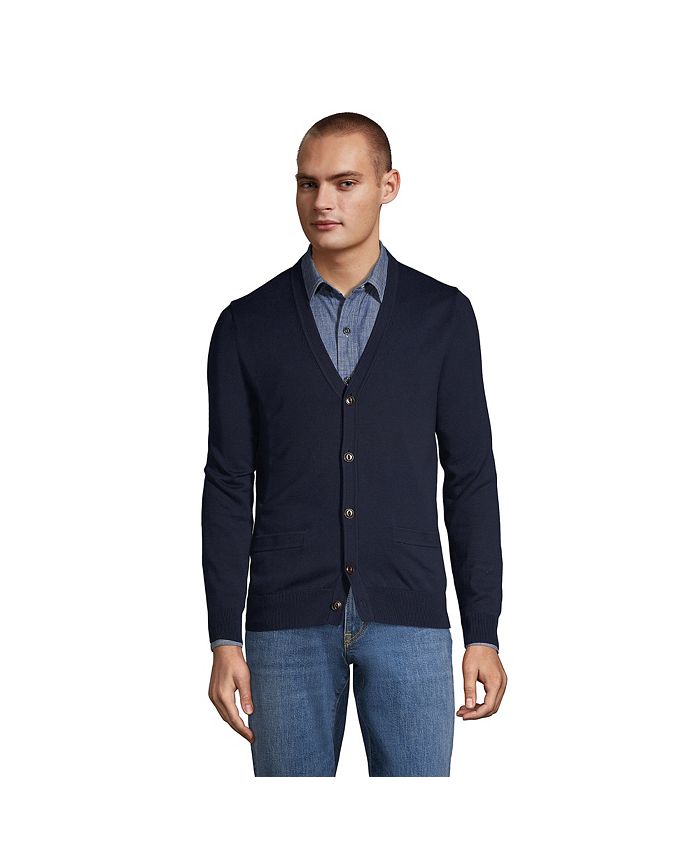 Lands' End Men's Fine Gauge Supima Cotton V-Neck Cardigan Sweater - Macy's