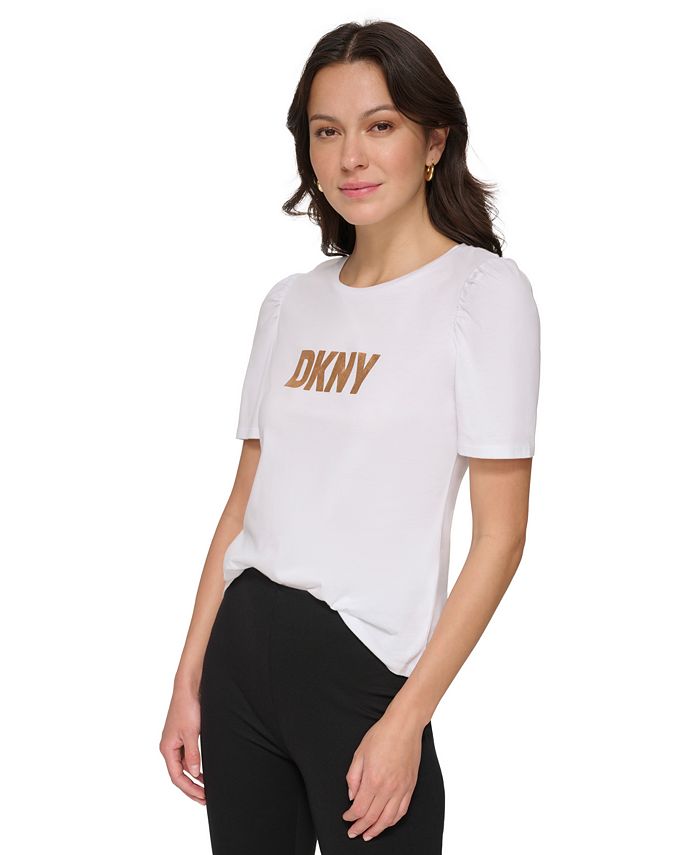 DKNY Women's Gold Foil Puff-Sleeve T-Shirt - Macy's