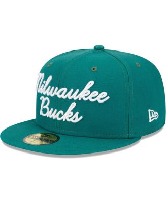 Men's New Era Augusta Green Milwaukee Bucks Script 59Fifty Fitted Hat ...