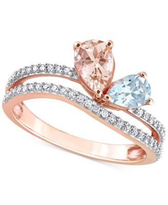 Morganite (3/4 ct. t.w.), Aquamarine (3/8 ct. t.w.) & Diamond (1/4 ct ...