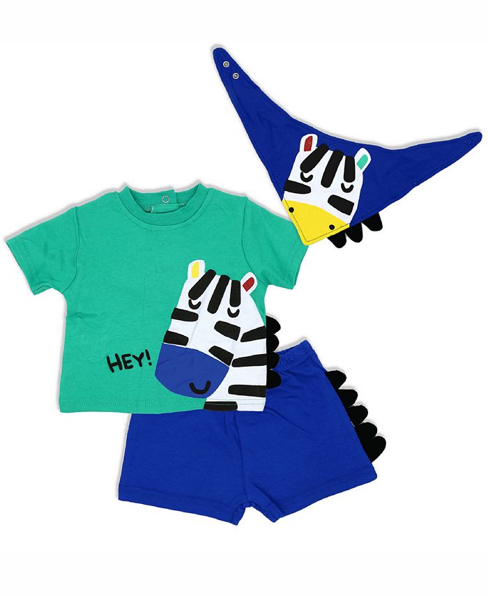 Lily & Jack Baby Boys Zebra T Shirt, Shorts and Bib, 3 Piece Set - Macy's