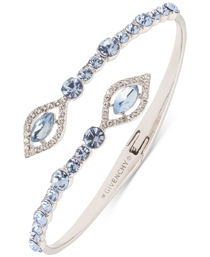 Givenchy Silver-Tone Light Sapphire Crystal Bypass Cuff Bracelet - Macy's