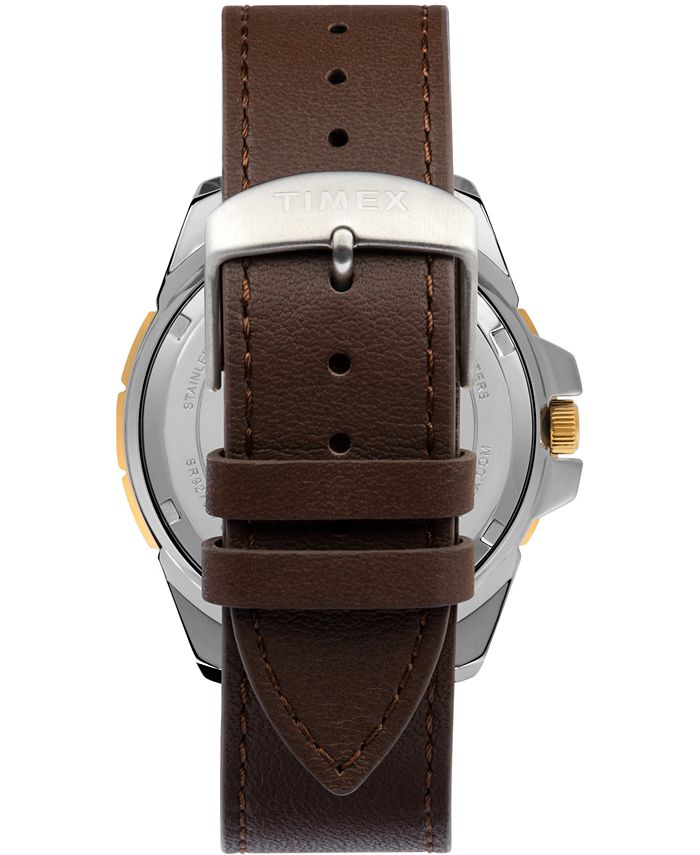 Timex Men's Quartz Analog Premium Dress Leather Brown Watch 44mm - Macy's