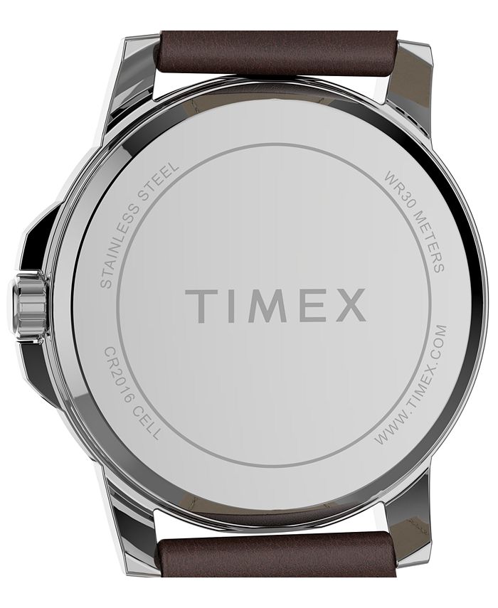 Timex Men's Quartz Analog Premium Dress Leather Brown Watch 45mm - Macy's